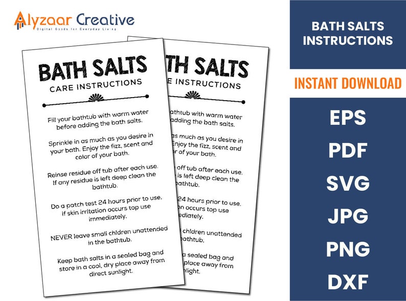 Printable Bath Salts Care Card | Epsom Salts Care Guide Template ...