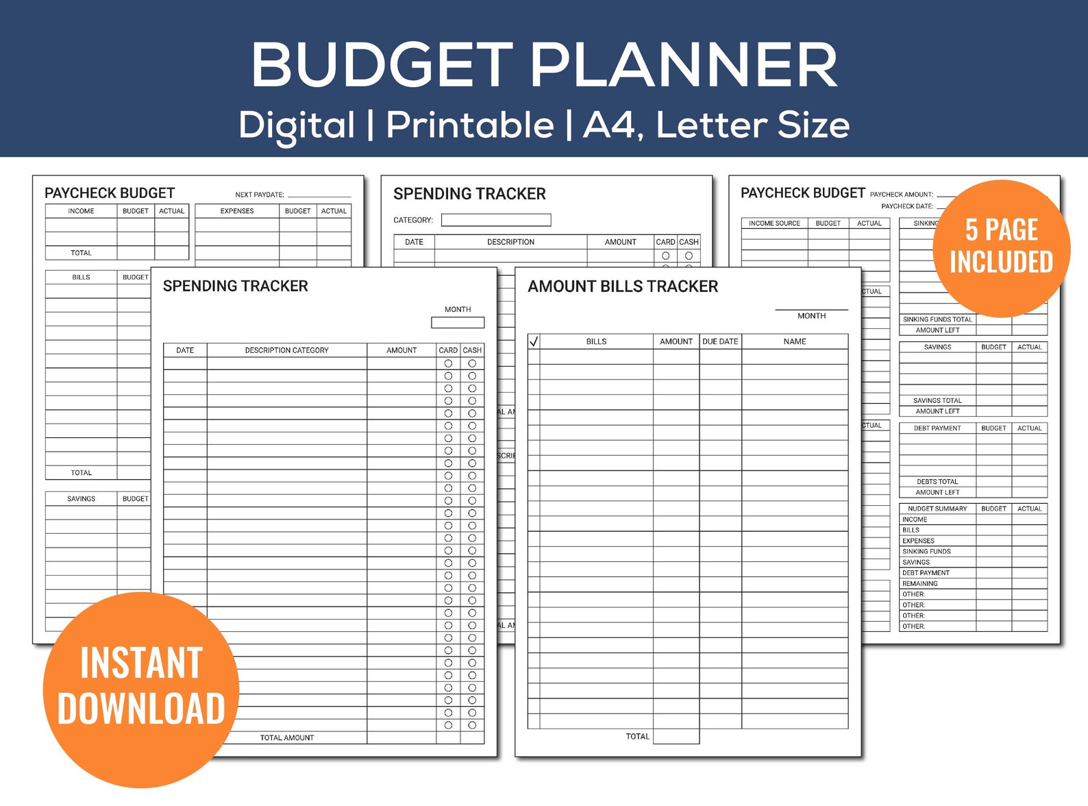 Budget Planner Printable Finance Tracker Finance Planner Printable ...