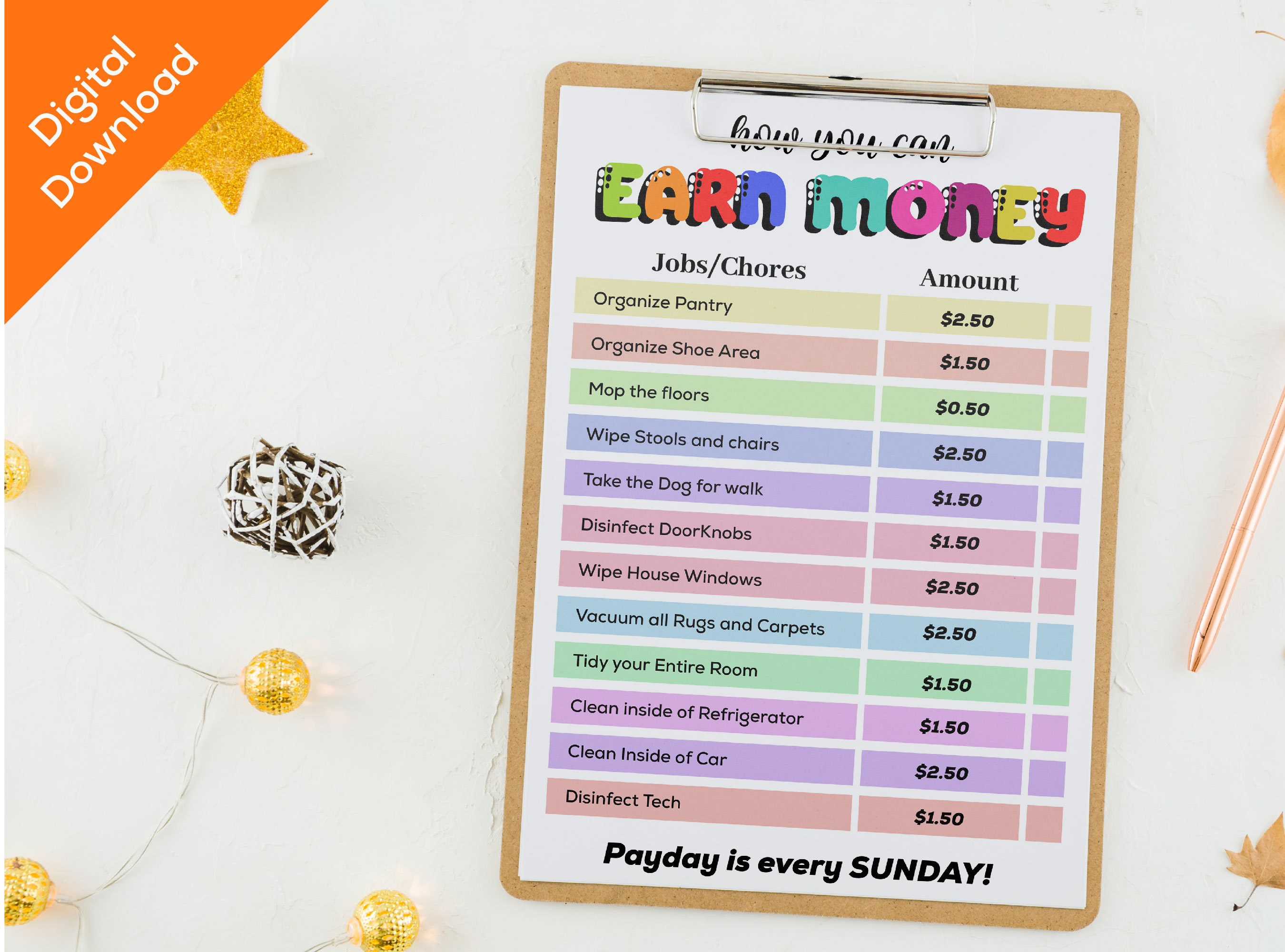 How to Earn Money Chore Chart | Editable Allowance Chart | Chore Chart ...