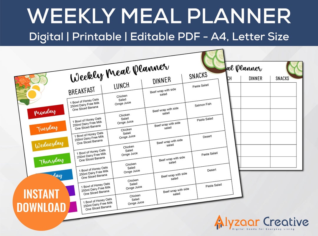 Rainbow Weekly Meal Planner Printable | Printable Weekly Meal Plan ...