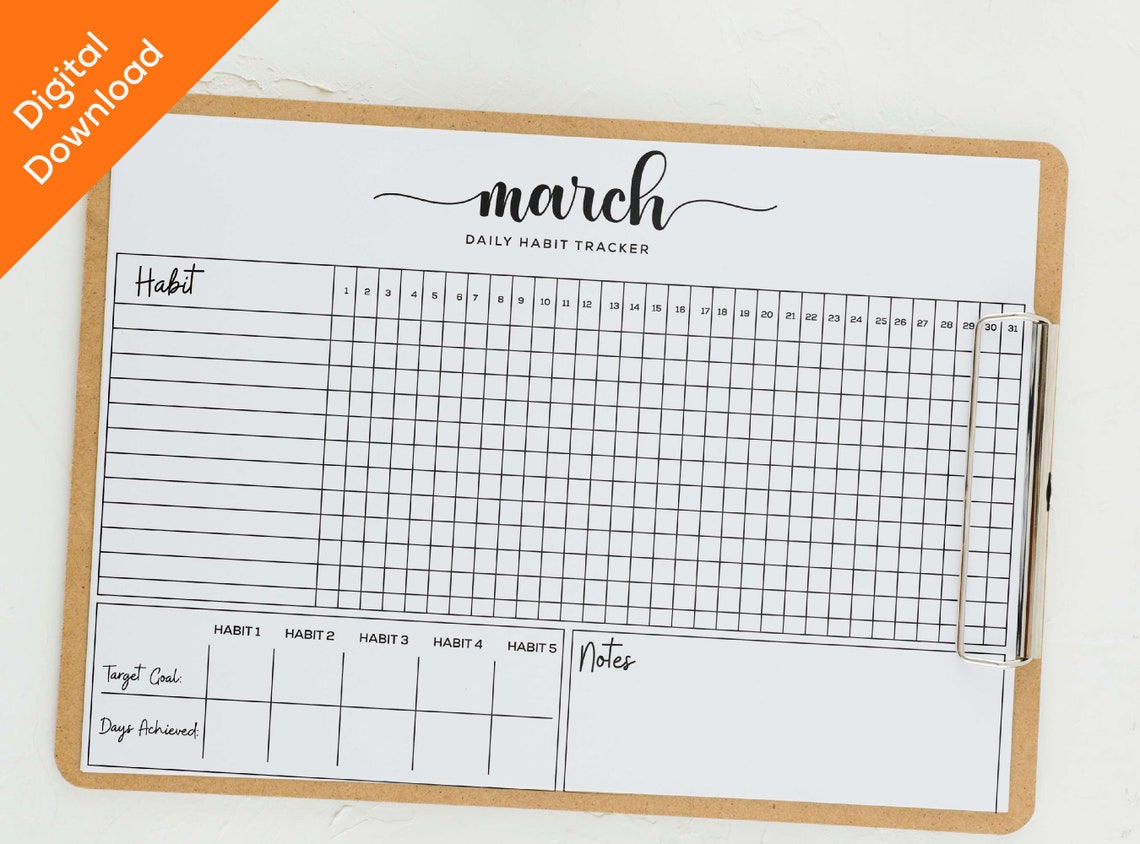 Monthly Habit Tracker Printable Landscape Habit Tracker - Etsy