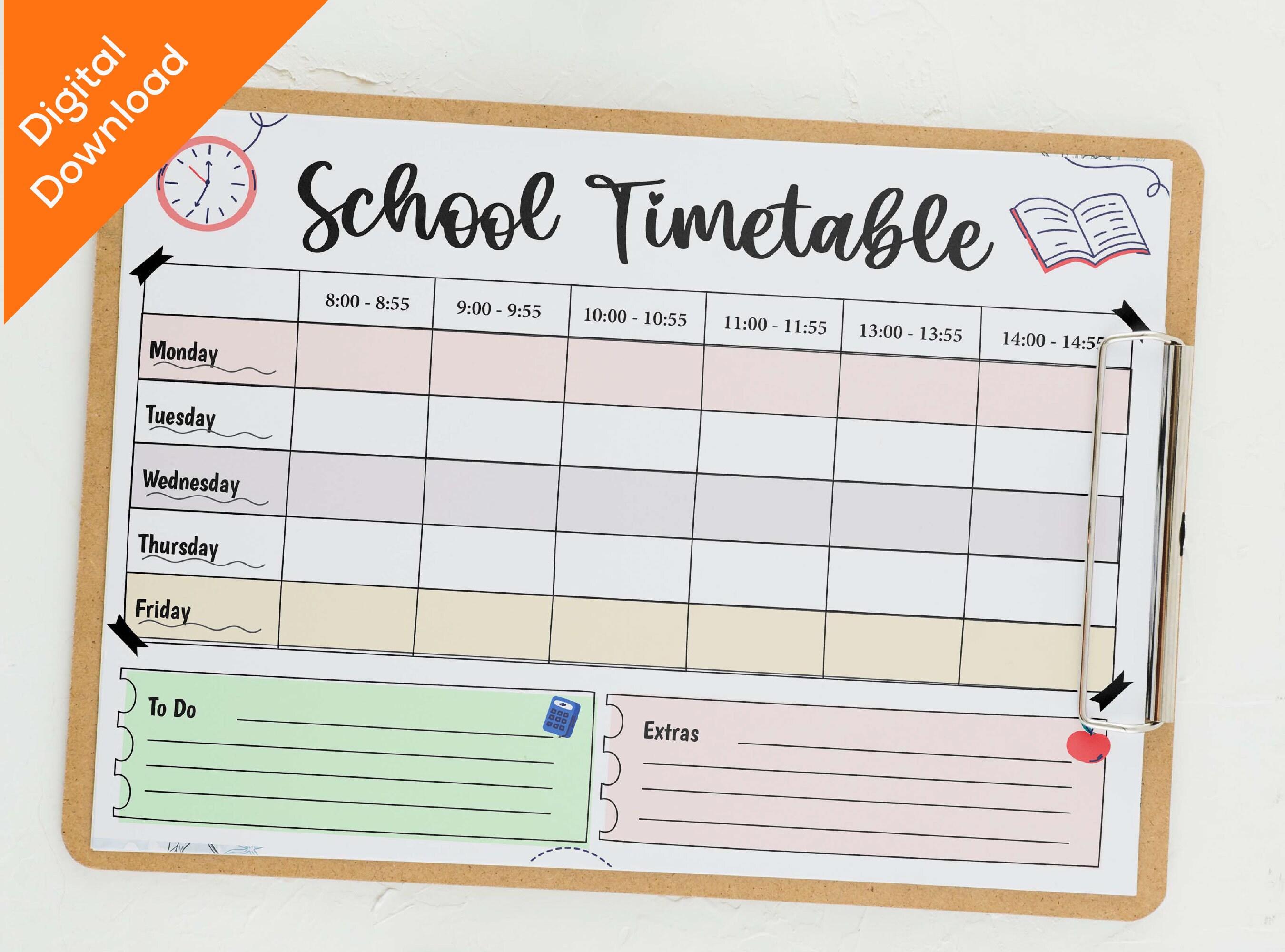 Editable Printable Timetable Schedule School Timetable Instant Download ...