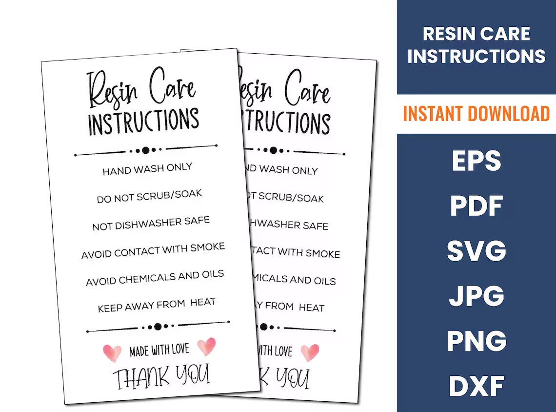 Resin Care Card Template | Resin Product Care Instructions| Printable ...