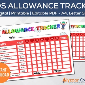 Allowance Tracker for Kids Printable Weekly Allowance Chore Chart ...