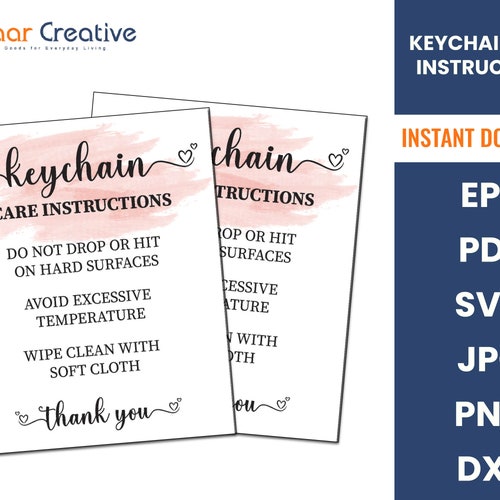 Keychain Care Card Printable Keyring Care Instruction Label - Etsy