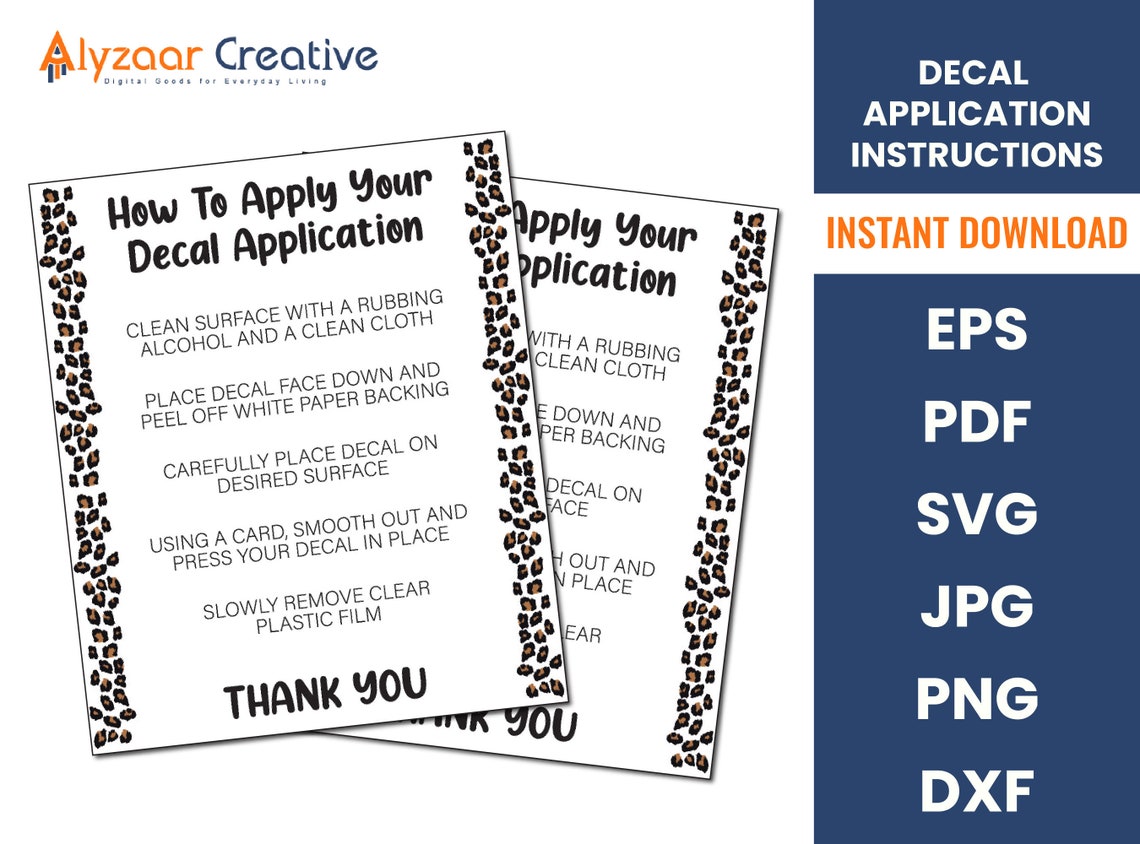Decal Care Card Instructions Svg Decal Care Card Printable Svg Decal ...