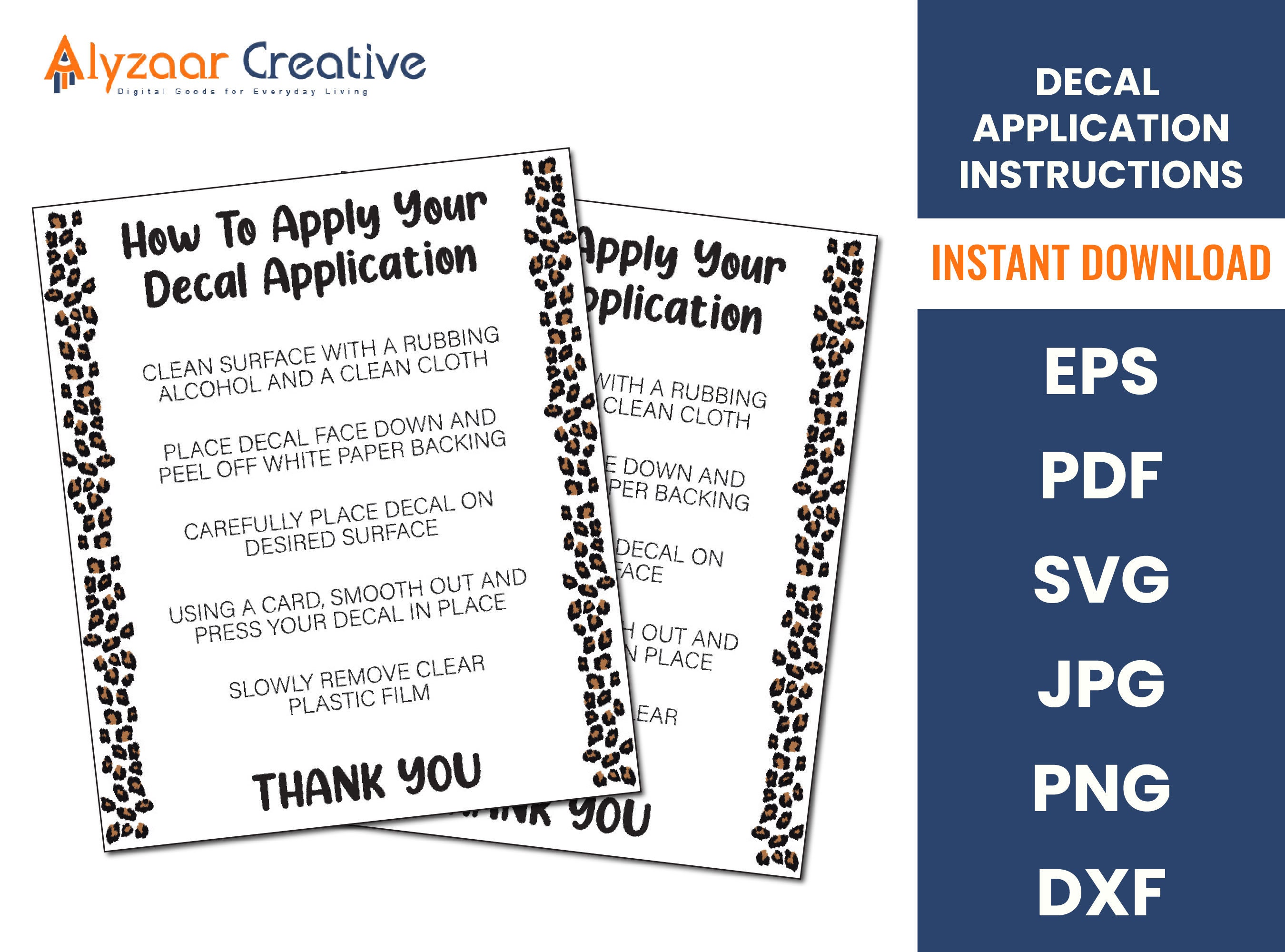 Decal Care Card Instructions Svg Decal Care Card Printable Svg Decal ...