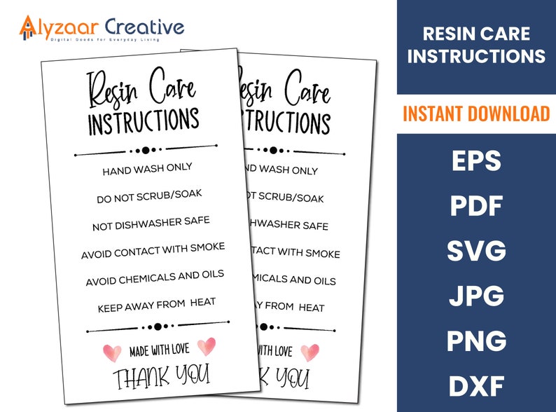 Resin Care Card Template Resin Product Care Instructions - Etsy