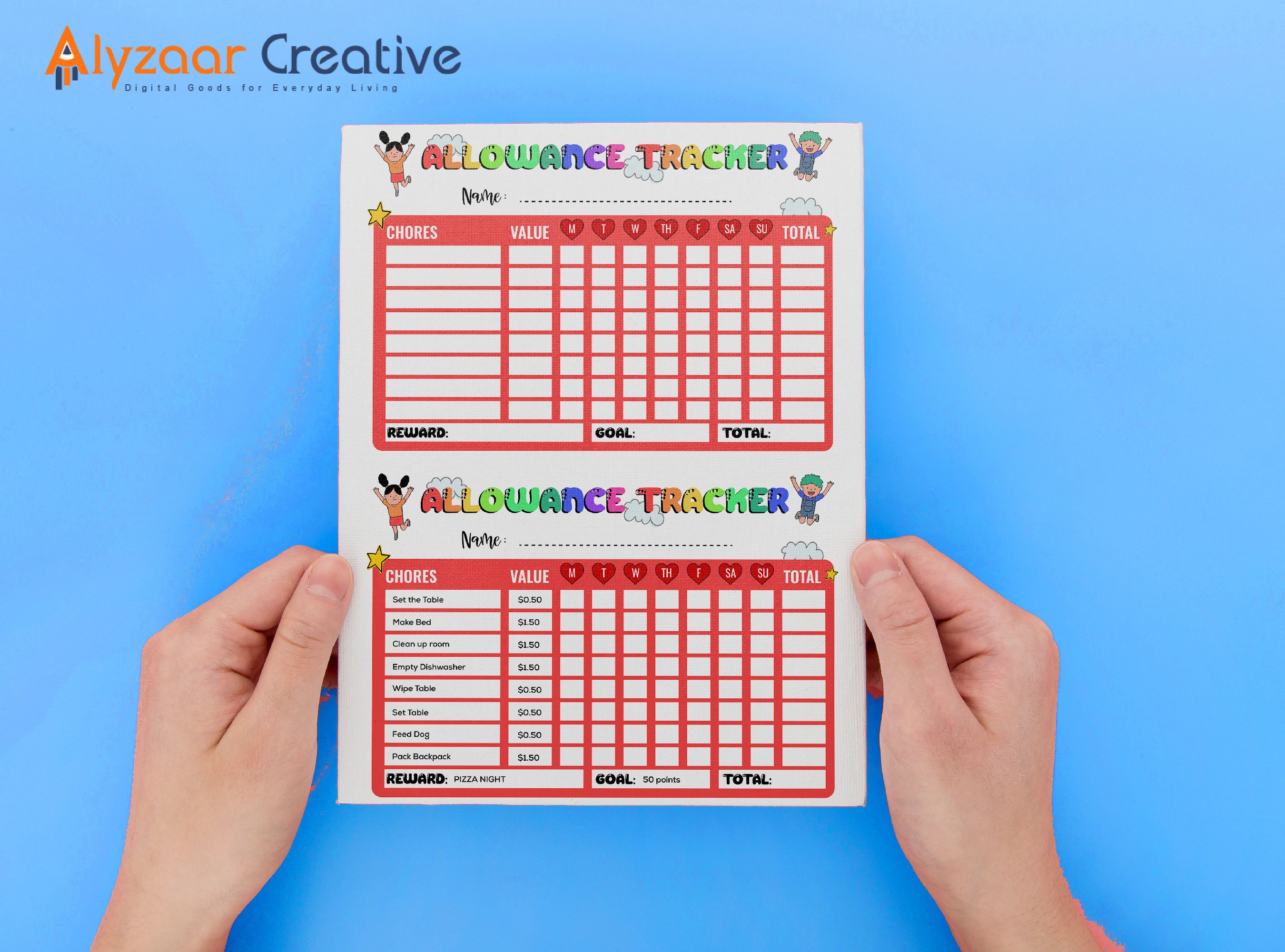Allowance Tracker for Kids Printable Weekly Allowance Chore Chart ...