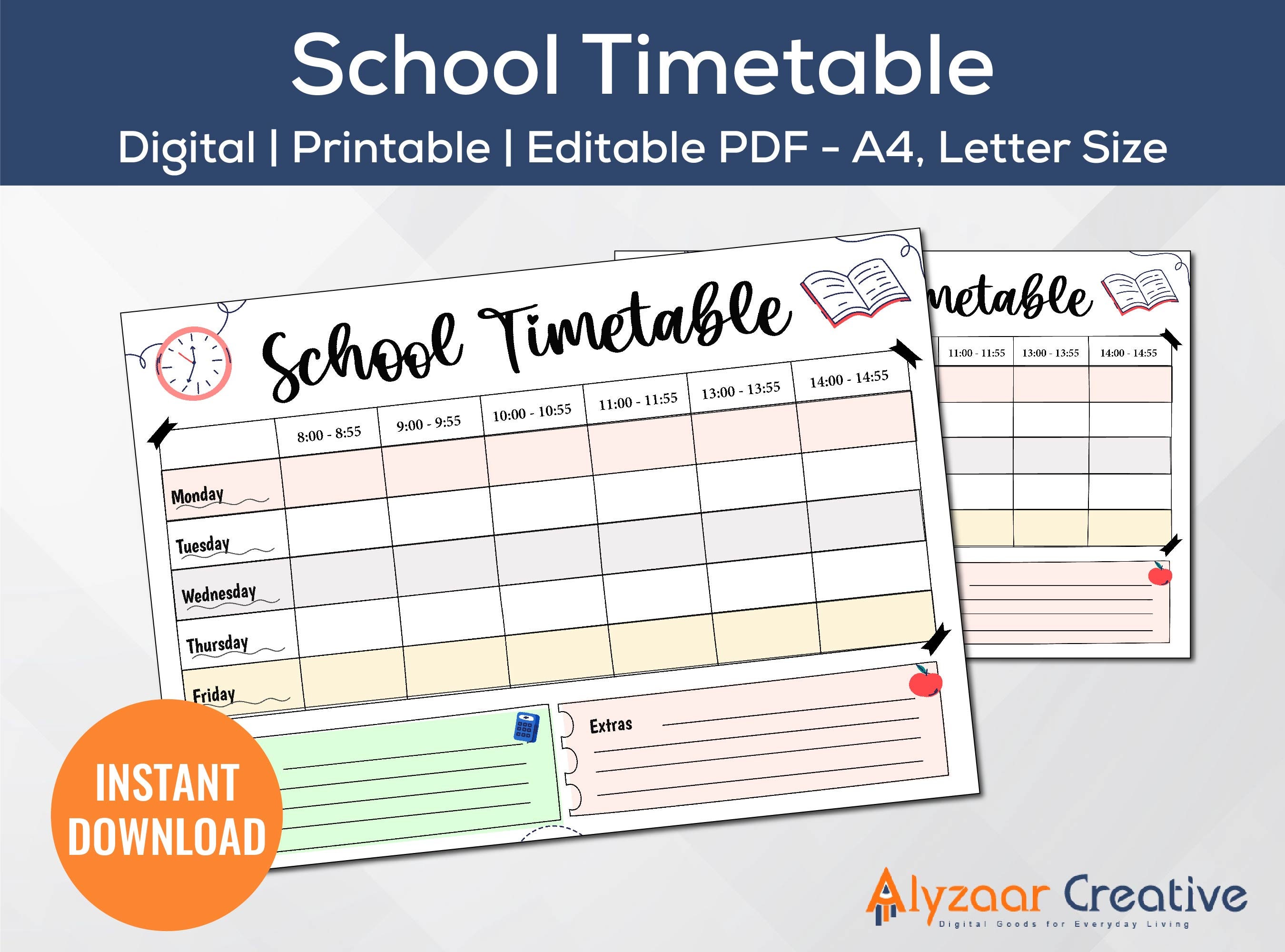 Editable Printable Timetable Schedule School Timetable Instant Download ...