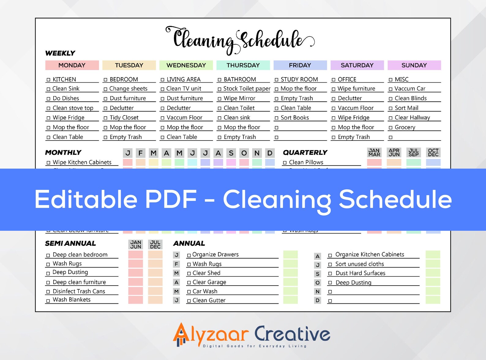 Editable Cleaning Schedule Printable Weekly Cleaning Schedule Printable ...
