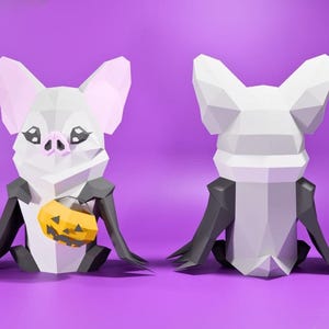 Halloween Bats Papercraft Low Poly, Wizard Bat, Female Bat, Bat SVG 3D ...