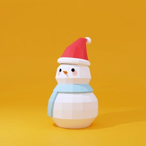 Snowman With Santa Hat Papercraft, Christmas Decor, Snowman Papercraft ...