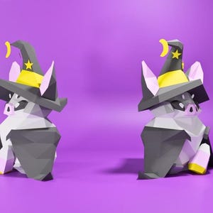 Halloween Bats Papercraft Low Poly, Wizard Bat, Female Bat, Bat SVG 3D ...