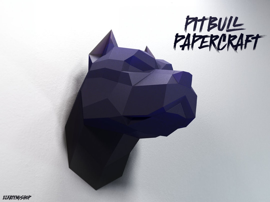Papercraft 3d Pitbull Dog HEAD Low Poly Paper Sculpture DIY Gift Decor ...