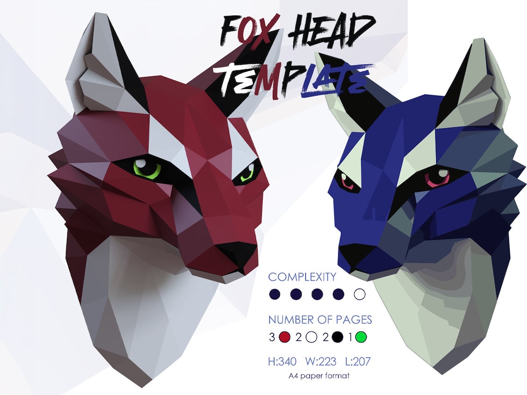Fox Head Papercraft Template – Low Poly 3D Sculpture (DIY) - Etsy