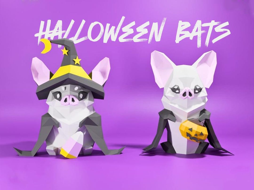 Halloween Bats Papercraft Low Poly, Wizard Bat, Female Bat, Bat SVG 3D ...