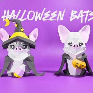Halloween Bats Papercraft Low Poly, Wizard Bat, Female Bat, Bat SVG 3D ...