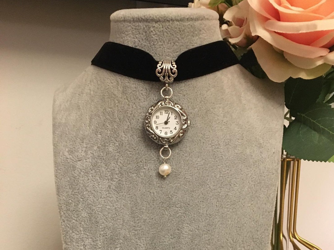 Watch Choker Necklace, Black Velvet Choker, Watch Choker, Handmade ...