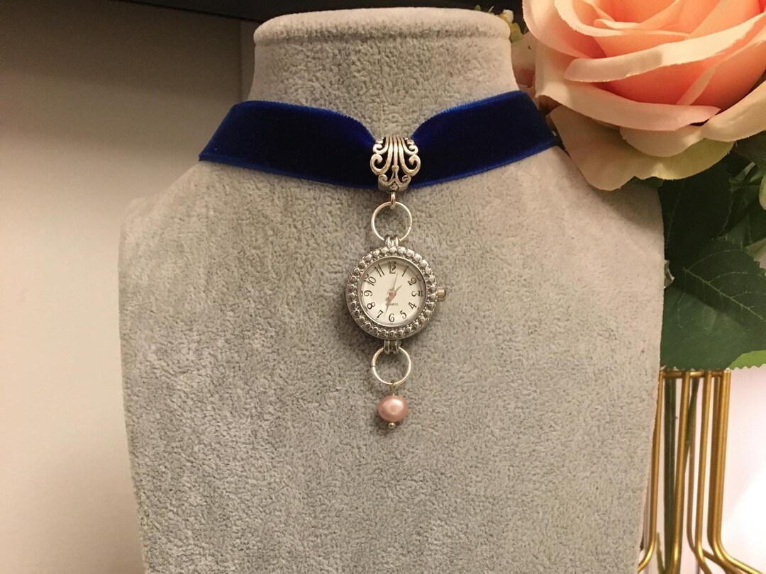 Watch Choker Necklace, Blue Velvet Choker, Watch Choker, Handmade ...