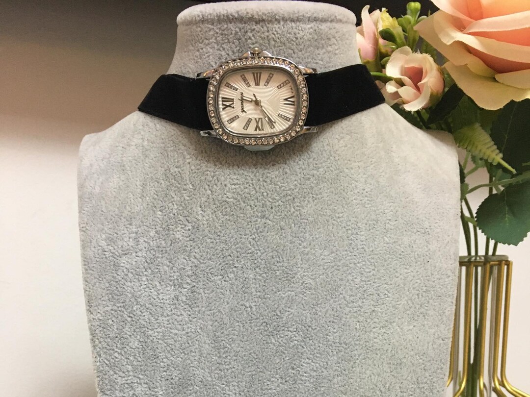 Watch Choker Necklace, Black Velvet Choker, Watch Choker, Handmade ...