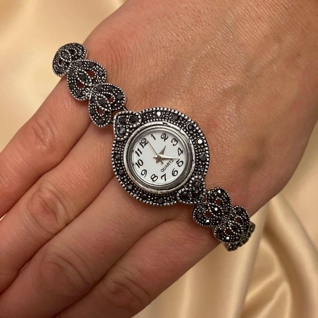 Marcasite Vintage Watch, Womens Marcasite Watch, Silver Watch, Dainty ...
