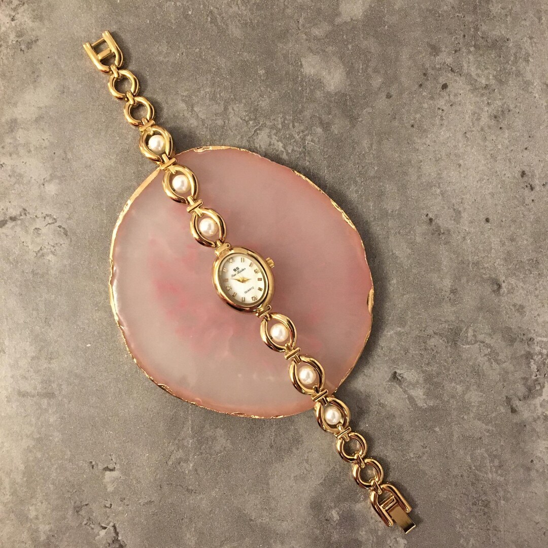 Vintage Style Pearl Gold Watch, Pearl Watch, Ladies Wrist Watch, Dainty ...