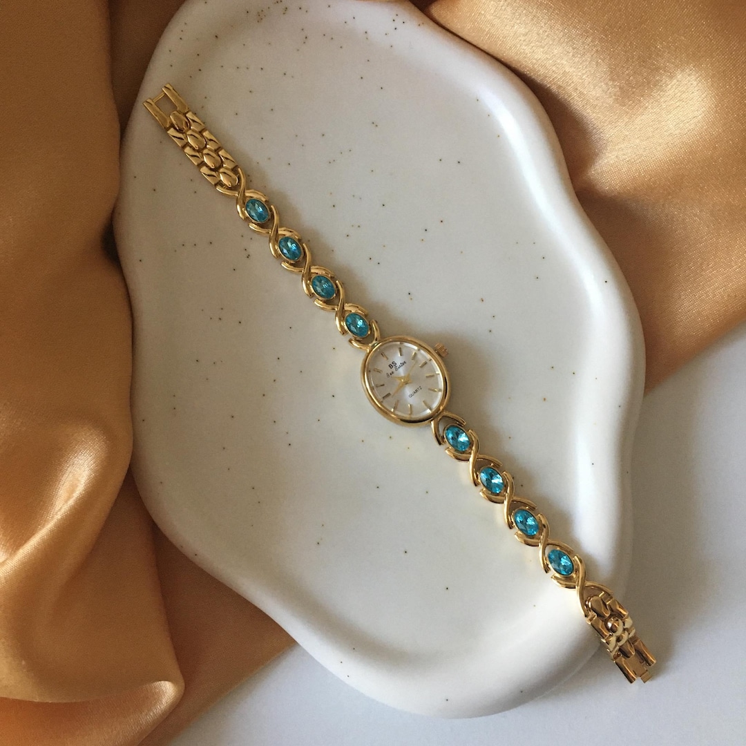 Vintage Style Gemstone Gold Watch, Ladies Wrist Watch, Dainty Watch, Gift for Her, Vintage Watch ...