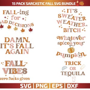 Sarcastic SVG Fall Bundle, Funny Fall Shirt Designs, Retro Fall SVG ...