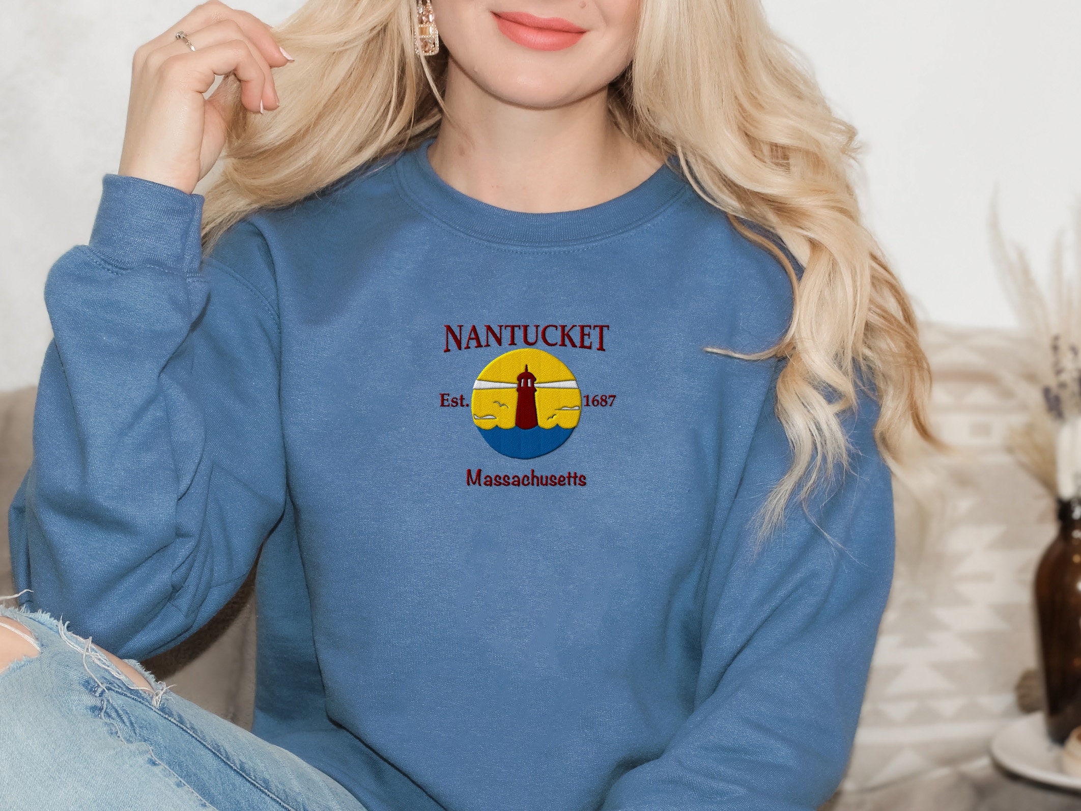 Nantucket Embroidered Sweatshirt, Nantucket Crewneck, Summer Beach ...