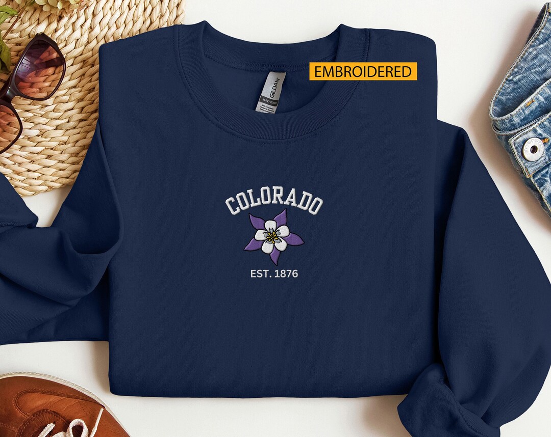 Embroidered Colorado Sweatshirt: Columbine Flower Crewneck - Etsy