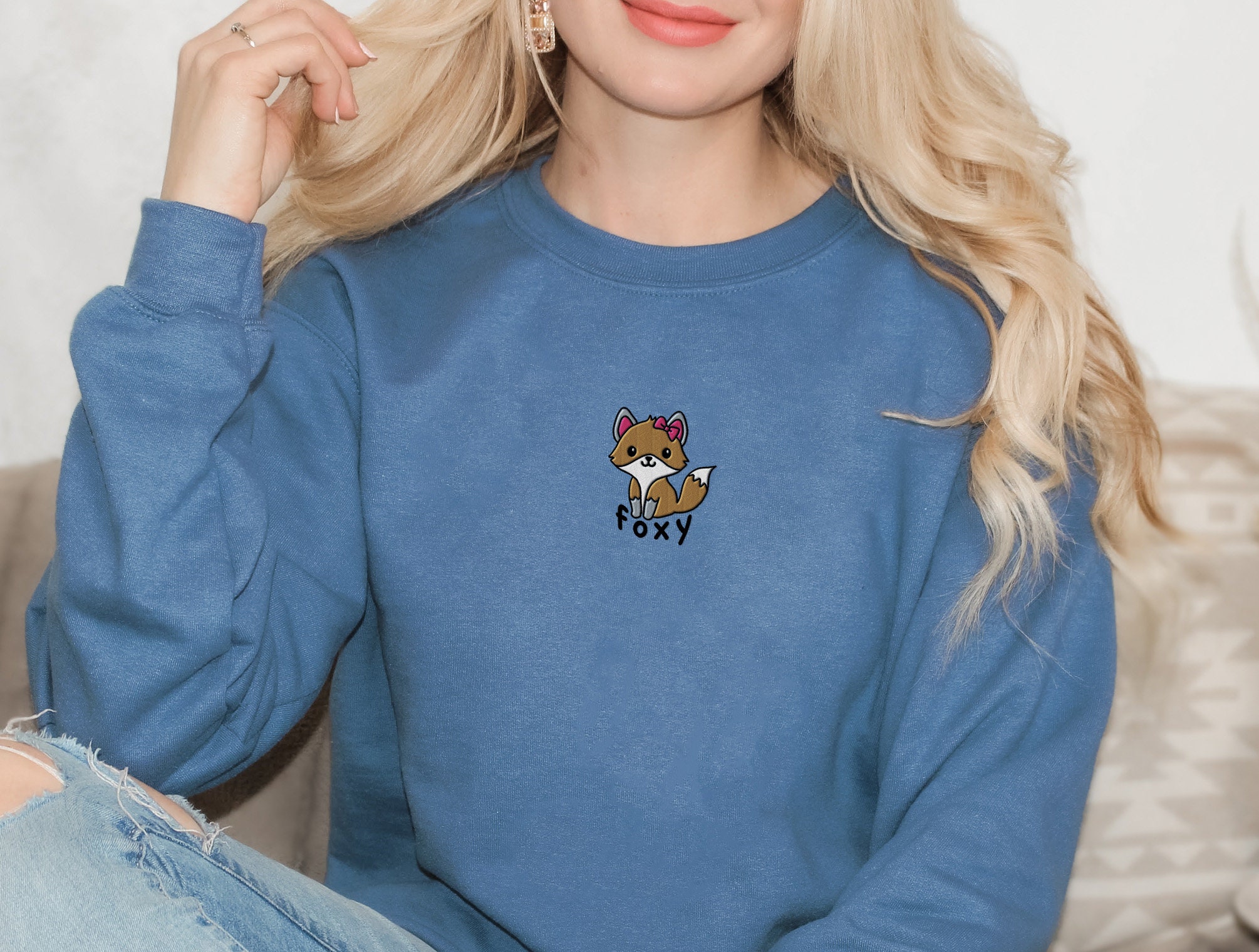 Embroidered Foxy Sweatshirt, Foxy Lady Crewneck, Cute Fox Shirt, Animal ...