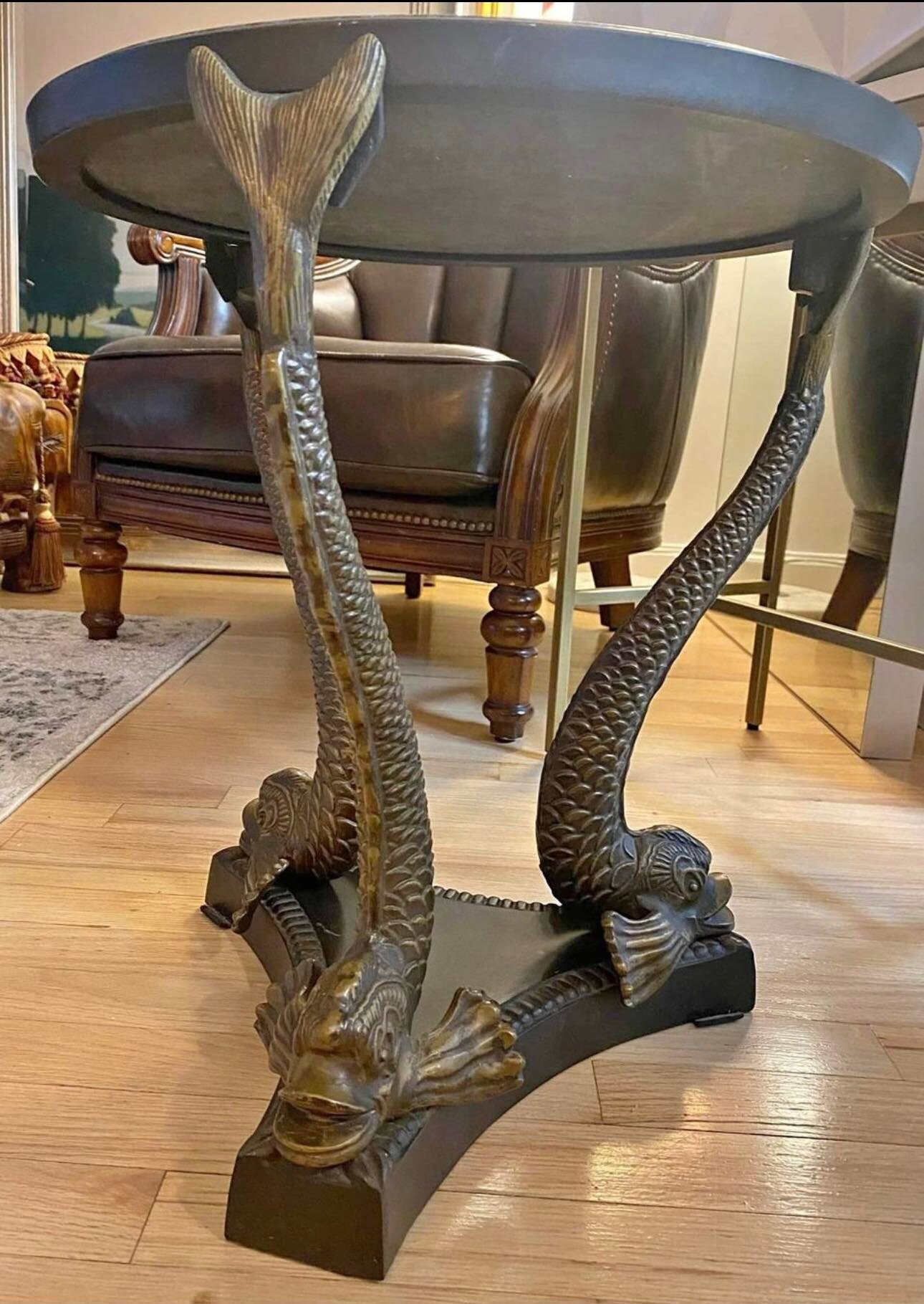 Vintage Gueridon Marble Top Side Iron Bronze Brass French Table Fish ...