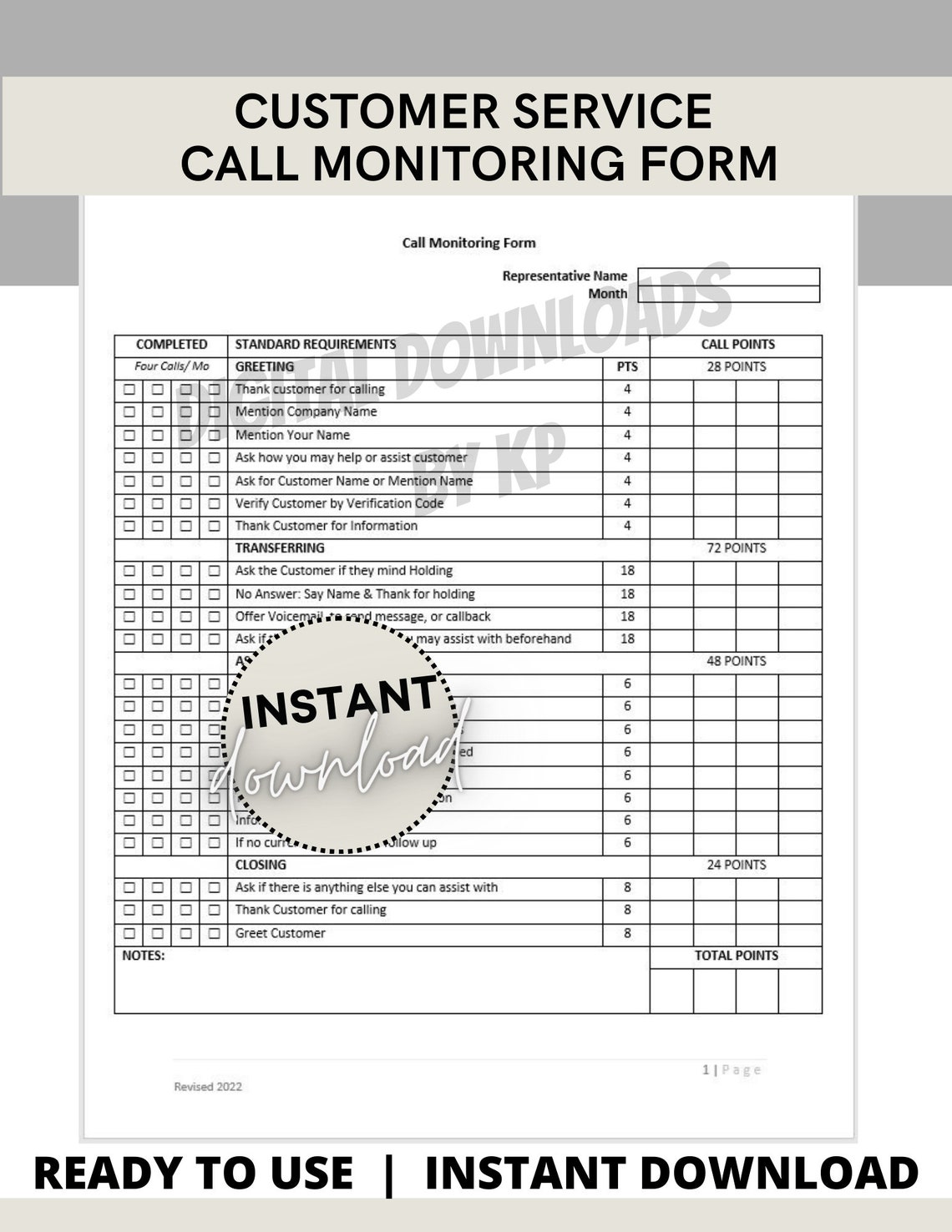 Customer Service Call Monitoring Program and Evaluation Form | Call ...