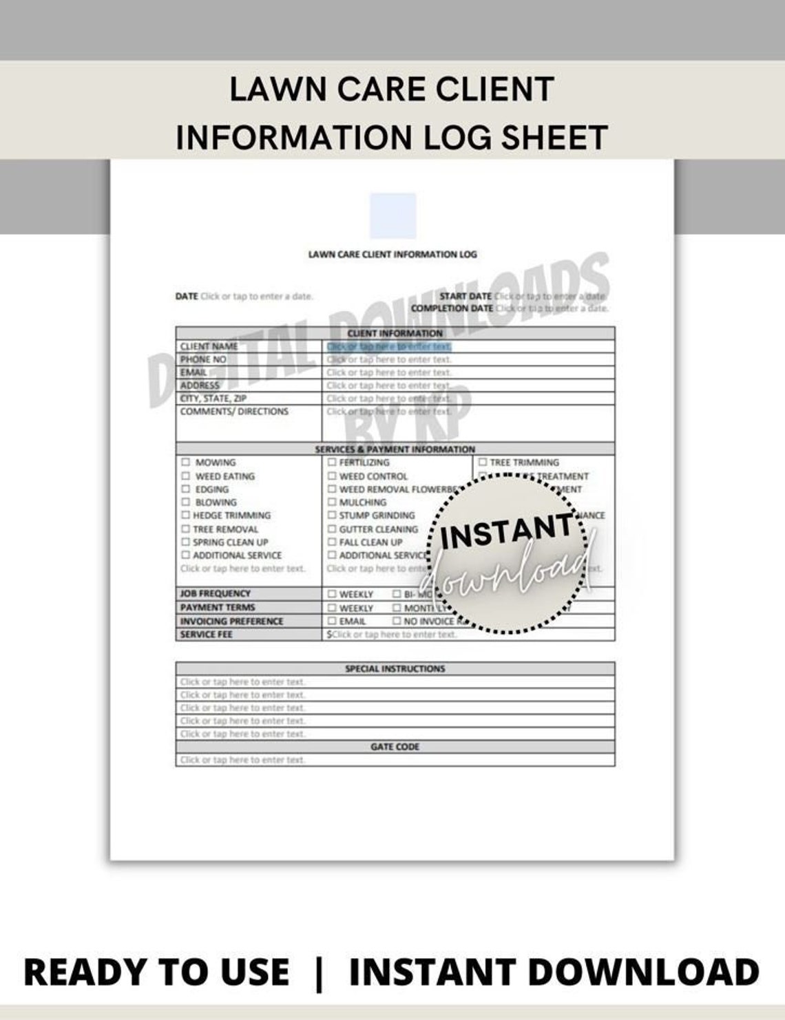 Lawn Care Client Service Information Sheet - Etsy