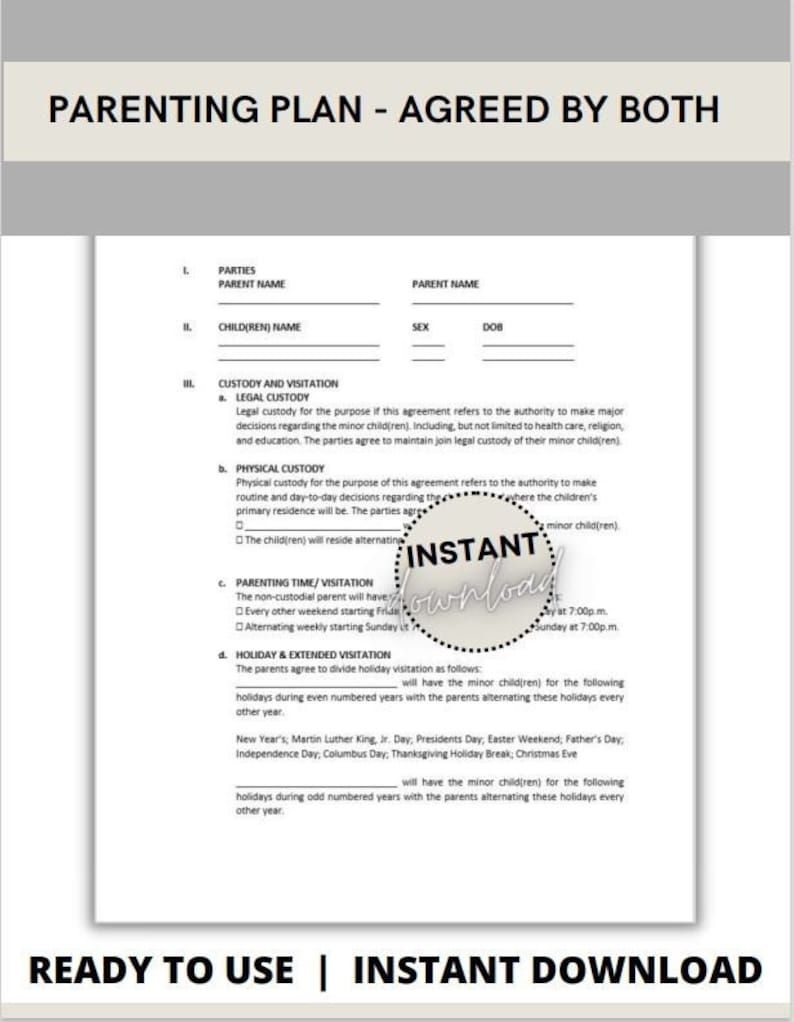 Child Custody | Parenting Plan Agreement | Coparenting - Etsy