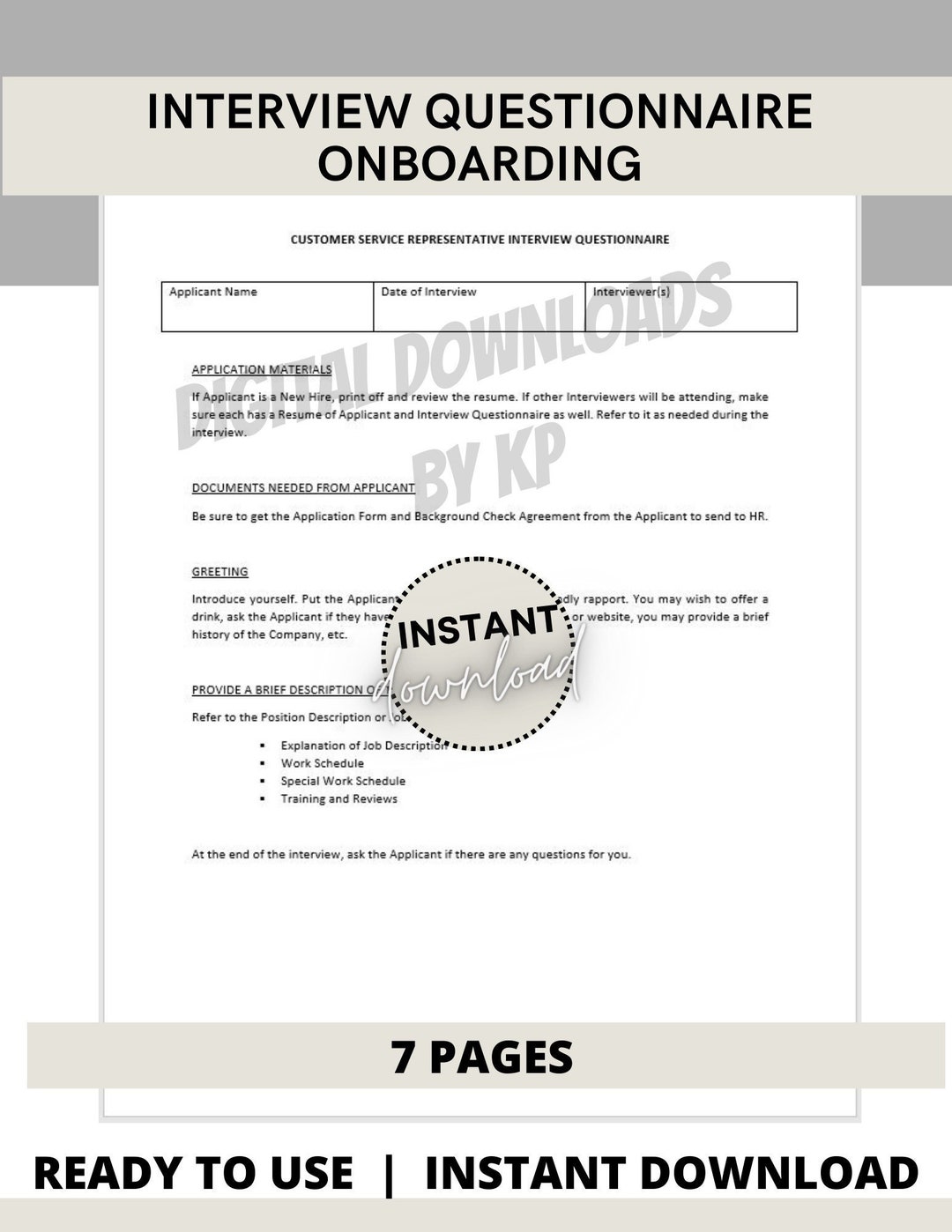 Interview Questionnaire | Onboarding | HR Template | New Hire Questions ...