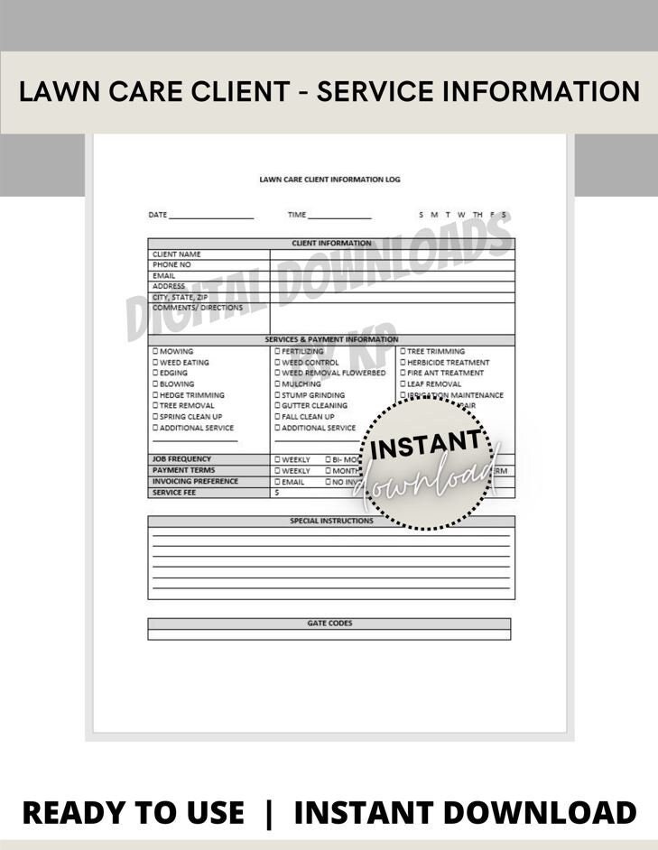 Lawn Care Client Service Information Sheet - Etsy