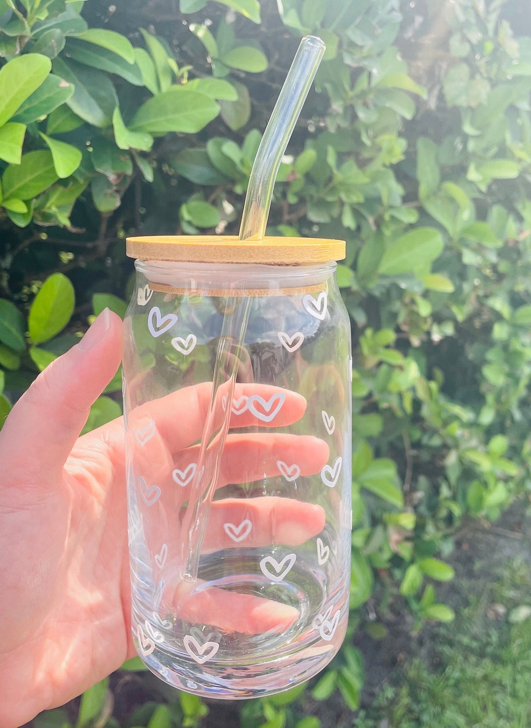 Iced Coffee Glass With White Hearts - Etsy