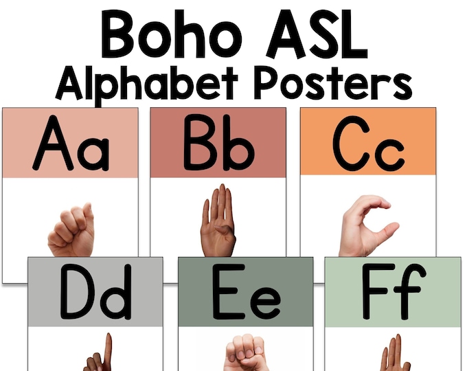 Boho ASL Alphabet Poster Boho Rainbow Classroom Decor American Sign ...