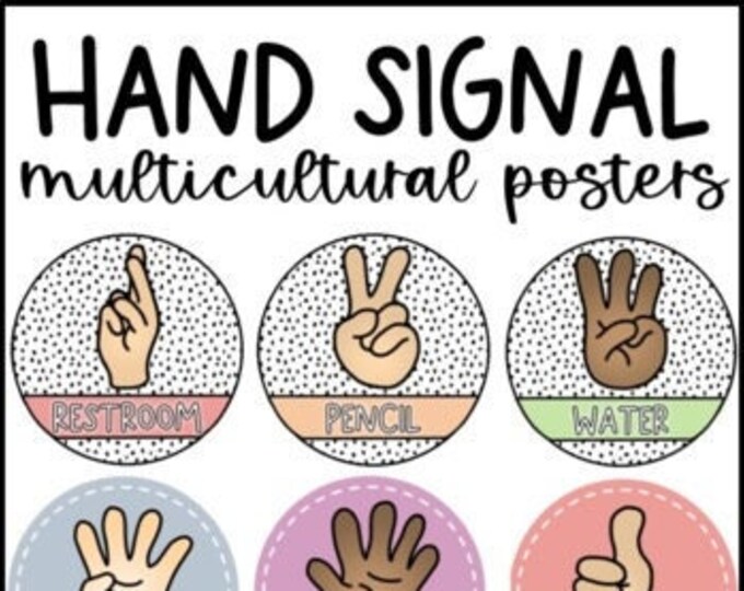 Pastel Rainbow Dalmatian Multicultural Hand Signals for Classroom ...