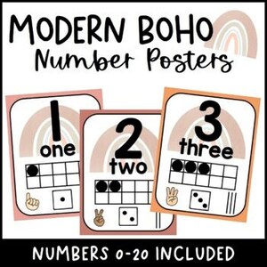 Modern Boho Number Posters Neutral Classroom Decor Printable Decor ...