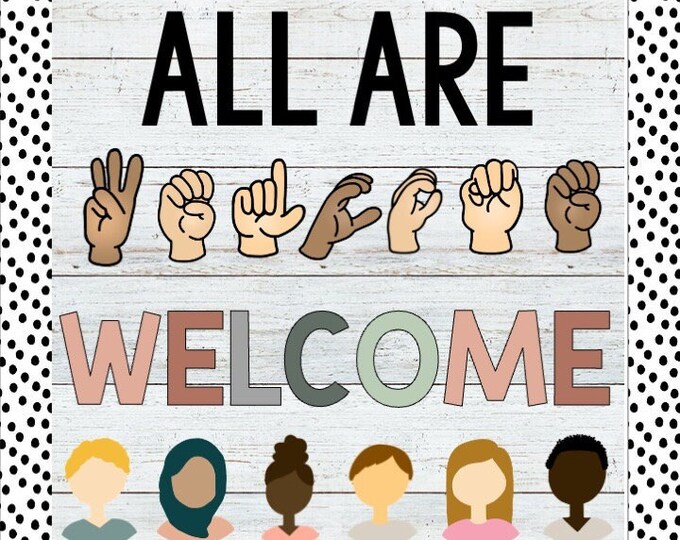 All Are Welcome Bulletin Board | Boho Classroom Decor | American Sign ...