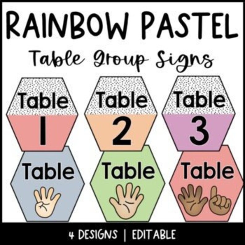 Pastel Rainbow Table Group Signs | Editable | Dalmatian | Bulletin ...