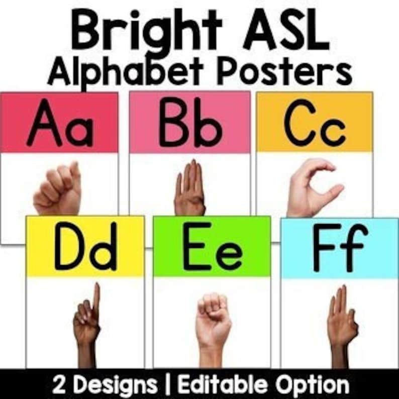 Bright Rainbow ASL Alphabet Poster Real Pictures Nonfiction Editable ...