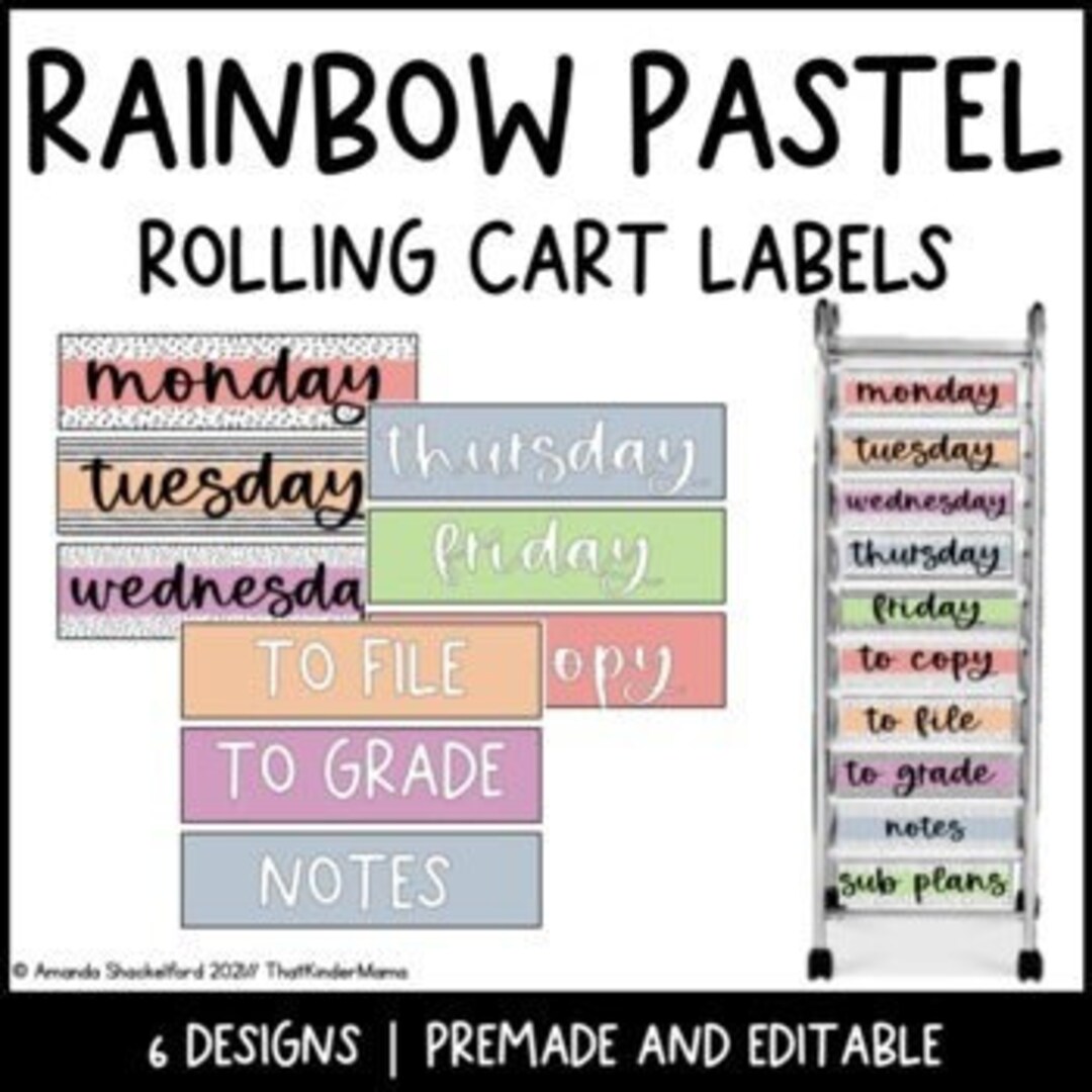 Pastel Rainbow Rolling Cart Labels | Editable | Dalmatian | Printable ...