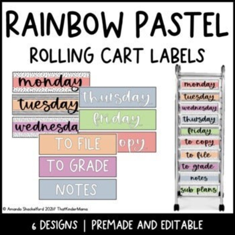 Pastel Rainbow Rolling Cart Labels | Editable | Dalmatian | Printable ...