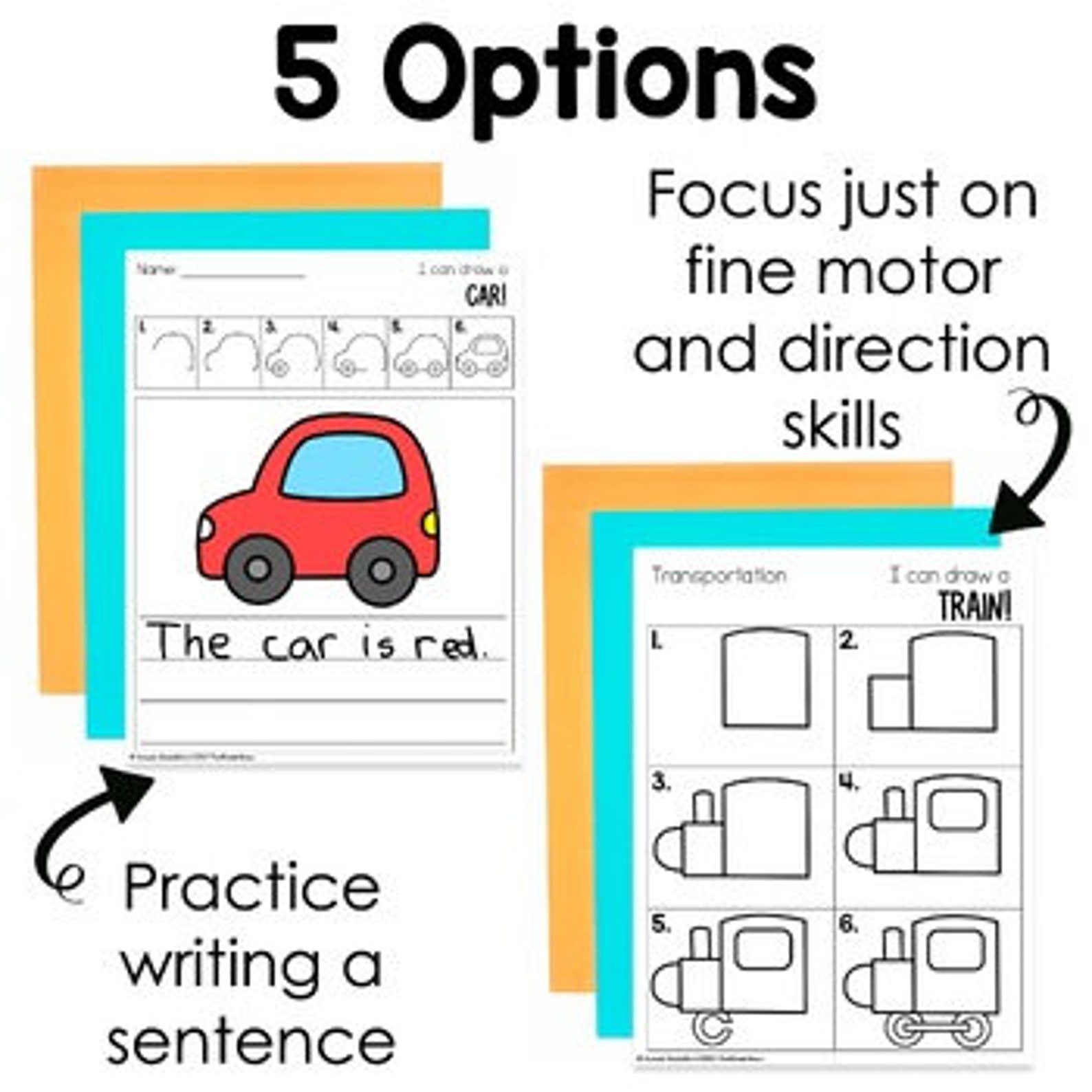 Transportation Directed Drawings | Car | Bus | Train - Etsy