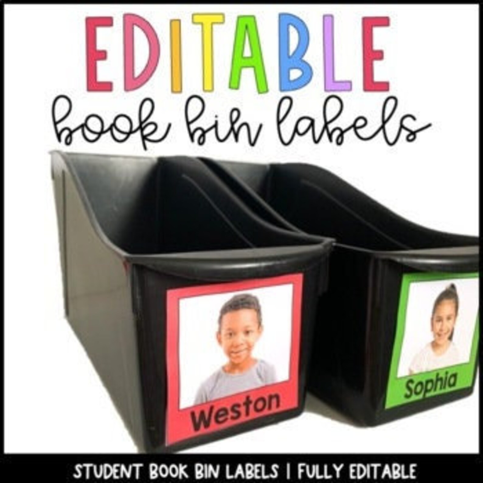 Editable Student Book Bin Labels Real Pictures Digital File Classroom ...