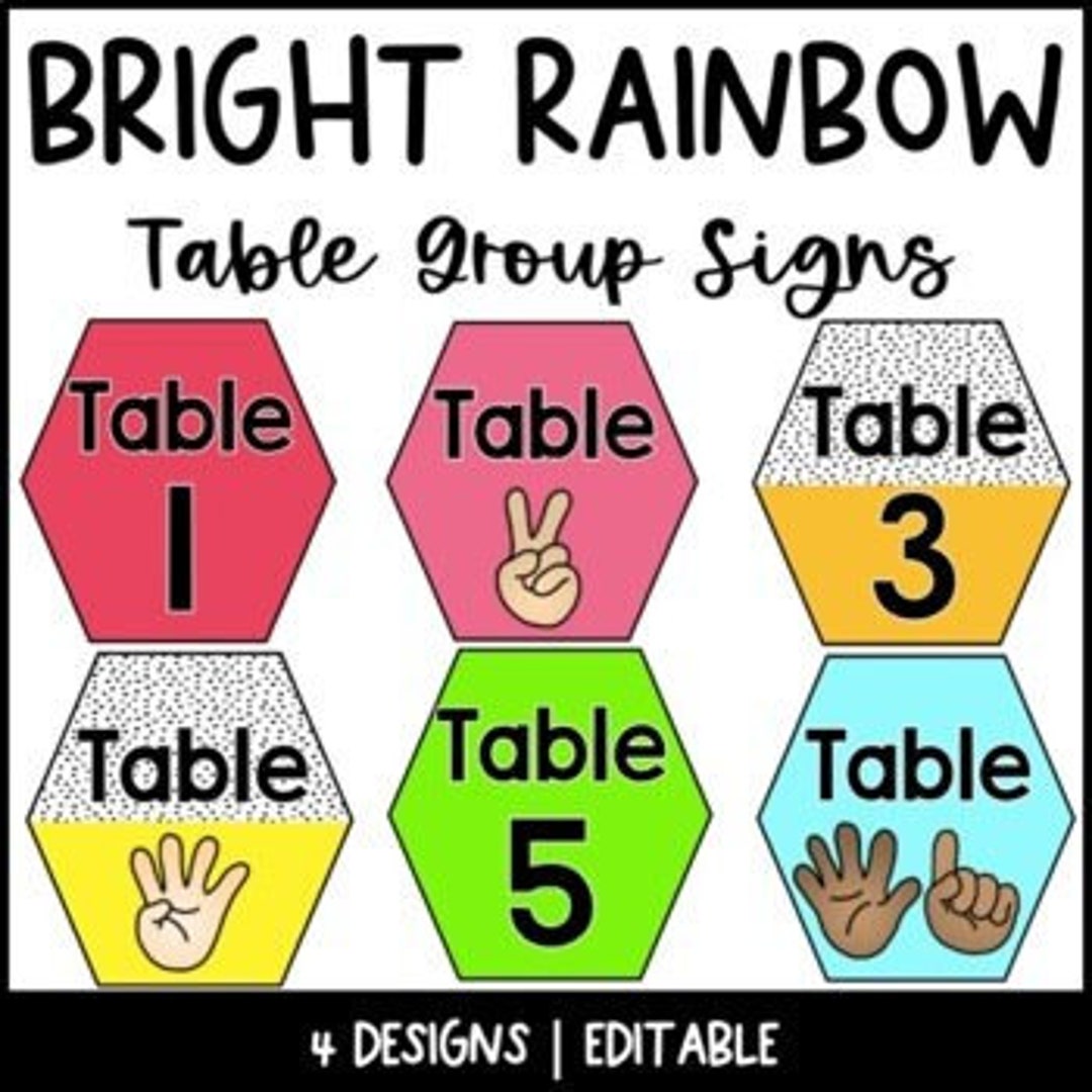 Bright Rainbow Table Group Signs | Editable | Dalmatian | Bulletin ...